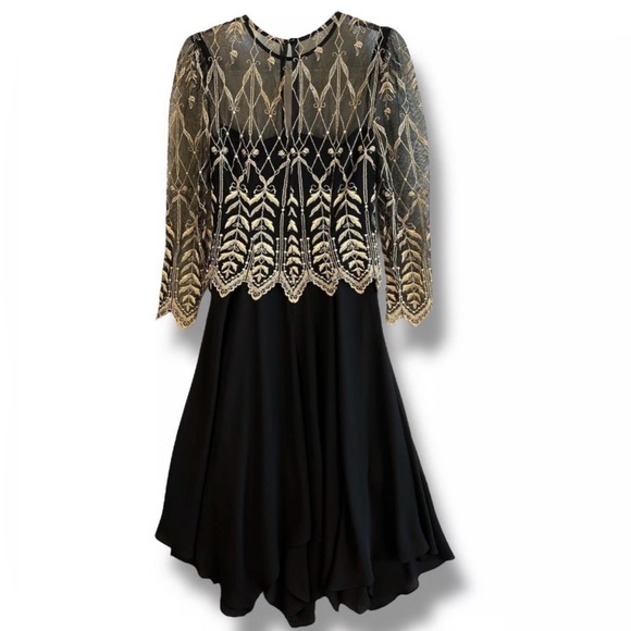 Cachet | Dresses | Cachet By Bari Protas Long Black Gold Long Sleeve ...